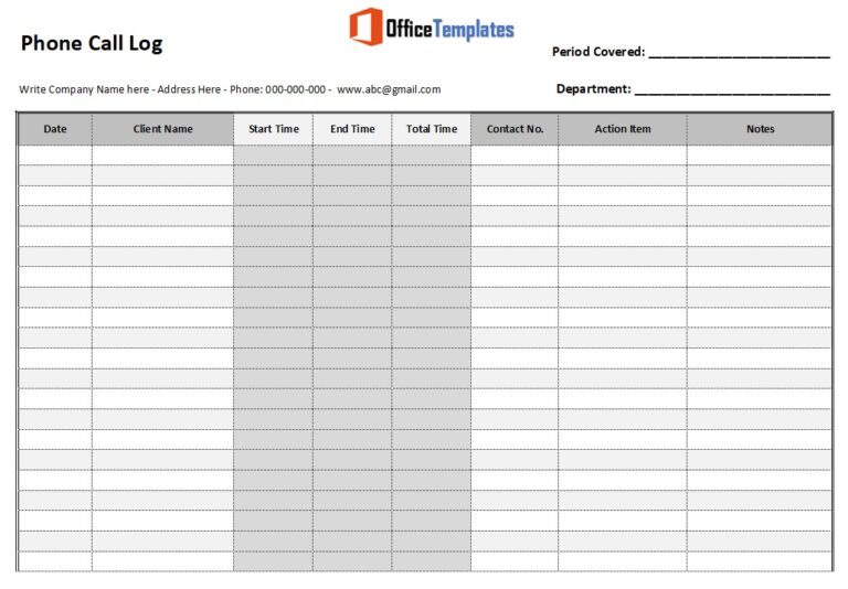 Phone Call Log Templates - Office Templates